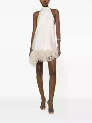 THE ARCHIVIA Mia Feather-trimmed Halterneck Dress