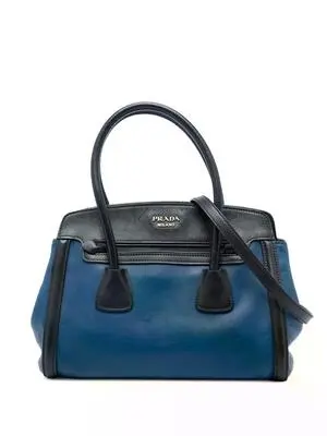 Prada Bicolor Saffiano Trimmed City Calf Double Zip Satchel - Blue