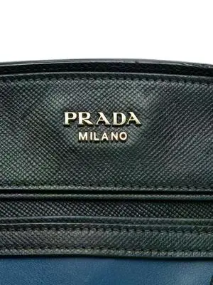 Prada Bicolor Saffiano Trimmed City Calf Double Zip Satchel - Blue