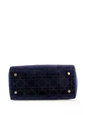 Dior Lady D-lite Bag Cannage Embroidered Velvet Medium Tote Bag - Blue