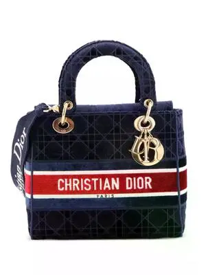 Dior Lady D-lite Bag Cannage Embroidered Velvet Medium Tote Bag - Blue