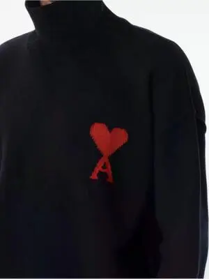 AMI Paris Funnel-neck Wool Sweater With De Coeur
