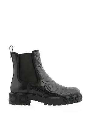 FERRAGAMO Gancini Embossed Leather Chelsea Boots - Black