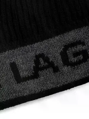 Karl Lagerfeld Logo-intarsia Ribbed Beanie Hat - Black