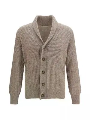 BROOKSFIELD Shawl-collar Ribbed-knit Cardigan - Neutrals