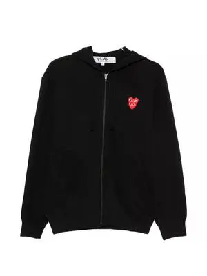 Play Comme Des Garcon Heart-patch Zip-up Hoodie - Black