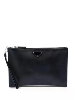 Prada Saffiano Leather Wristlet Clutch - Black