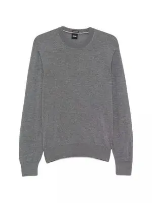 BOSS Crew Neck Long Sleeve Sweater With Contrast Stitching - Grey