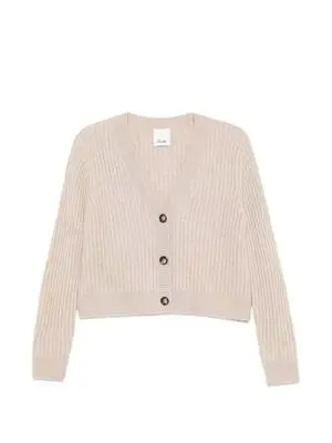 ALLUDE Ribbed V-neck Cardigan - Neutrals