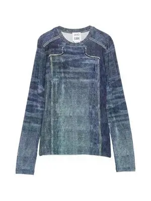 Liu Jo Denim-print Long-sleeve T-shirt - Blue