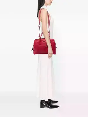 Prada 2000-2026 Vitello Daino Zip Top Convertible Tote Satchel - Red