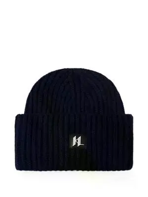 Karl Lagerfeld Logo-plaque Ribbed-knit Beanie Hat - Blue