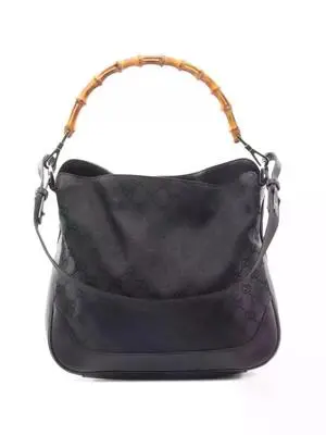 Gucci Bamboo Gg Canvas Shoulder Bag - Black