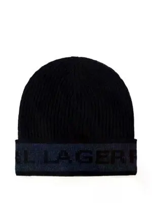 Karl Lagerfeld Logo-intarsia Ribbed-knit Beanie Hat