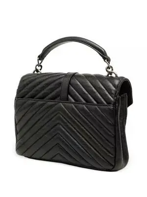 Saint Laurent 2016 Medium Chevron Sheepskin Monogram College Satchel - Black