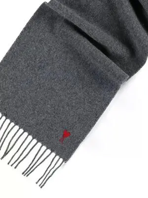 AMI Paris De Coeur Fringed Scarf - Grey
