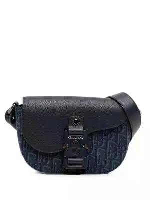 Dior 2024 Mini Oblique Canvas Saddle Buckle Messenger Bag Crossbody Bag - Blue