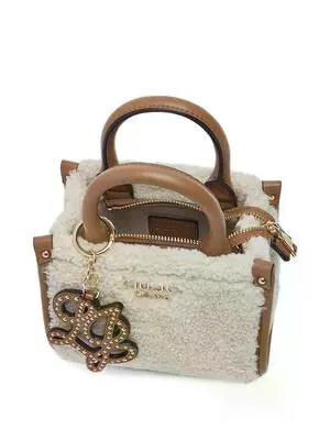 Liu Jo Faux Shearling Logo Plaque Tote Bag