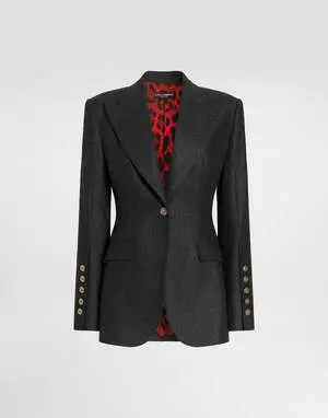 Dolce & Gabbana Turlington Single-breasted Jacket In Wool Flannel Collection - Grey