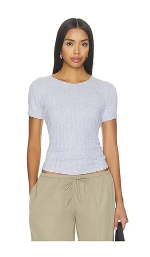 LESET Pointelle Slim Fit Tee In . Also - Grey