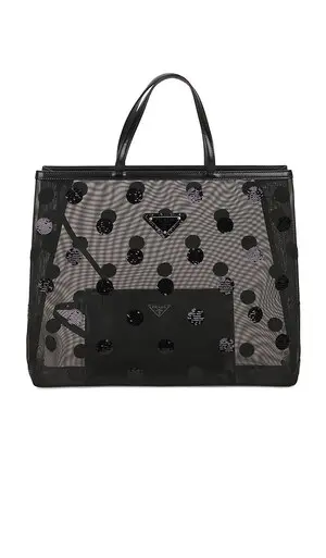 FWRD RENEW Prada Polka Dot Sequined Mesh Tote Bag - Black