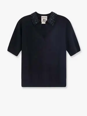 SEMICOUTURE Polo Virgin Wool And Cashmere Blend Shirt - Black