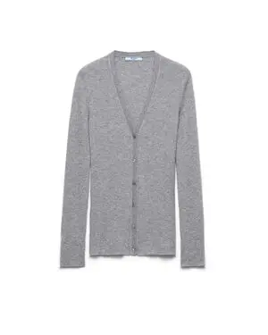 Prada Ribbed Cashmere Cardigan - Grey