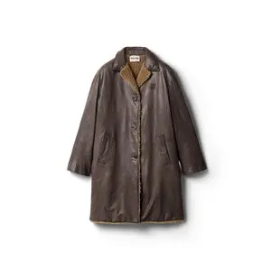 Miu Miu Leather Coat With Shearling-look Lining - Anthracite Gray