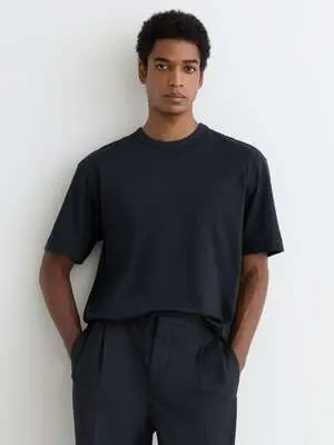 REISS Airwater-cotton Relaxed-fit T-shirt - Navy
