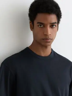 REISS Airwater-cotton Relaxed-fit T-shirt - Navy