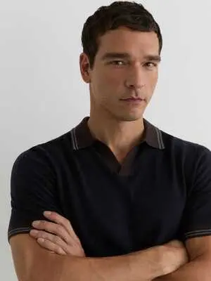 REISS Merino Wool Tipped Polo Jumper