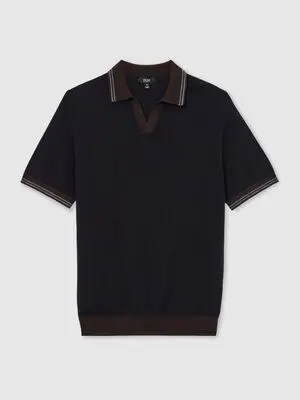 REISS Merino Wool Tipped Polo Jumper