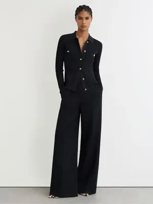 REISS Button-through Knitted Top With Collar