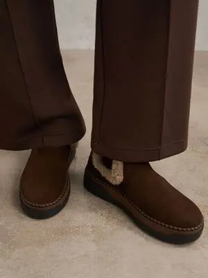 REISS Suede Faux Fur-trim Ankle Boots