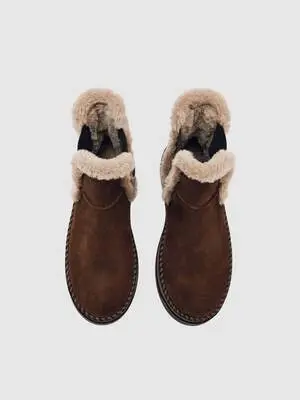 REISS Suede Faux Fur-trim Ankle Boots
