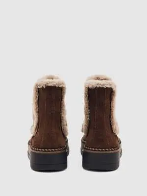 REISS Suede Faux Fur-trim Ankle Boots
