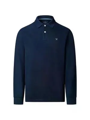 HACKETT LONDON Logo-embroidered Long-sleeve Polo Shirt - Blue