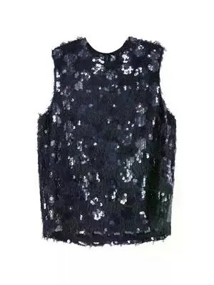 SEMICOUTURE Sequin-embellished Fringed Top - Blue
