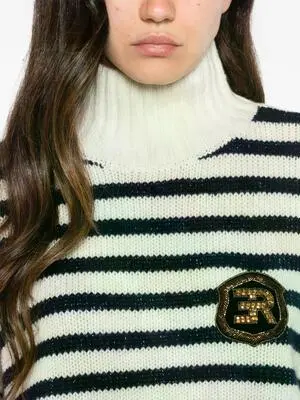 ERMANNO FIRENZE Striped Logo-patch Roll Neck Sweater