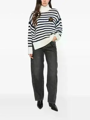 ERMANNO FIRENZE Striped Logo-patch Roll Neck Sweater - White