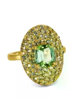 LEIGH MAXWELL Green Tourmaline And Sapphire Shield Ring