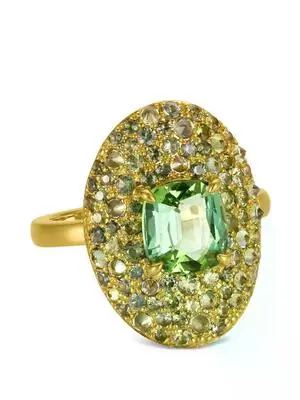 LEIGH MAXWELL Green Tourmaline And Sapphire Shield Ring In 18k Yellow - Gold