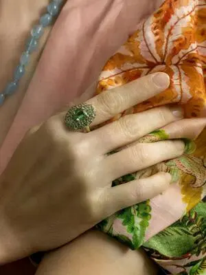 LEIGH MAXWELL Green Tourmaline And Sapphire Shield Ring In 18k Yellow