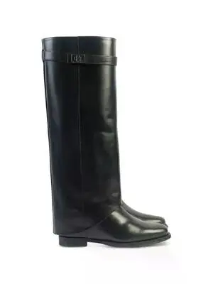 VIA ROMA 15 Leather Knee High Boots With Buckle Detail