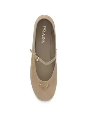 Prada Buckle-strap Suede Ballet Flats