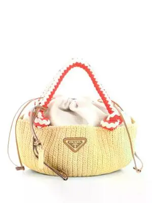 Prada Basket Crochet Raffia Small Tote Bag - Neutrals