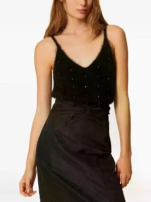 TWINSET Sleeveless V-neck Top With Embroidery - Black