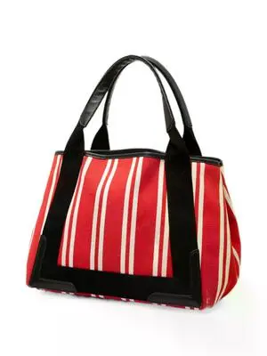 Balenciaga 2017 Canvas Striped Navy Cabas S Tote Bag - Red