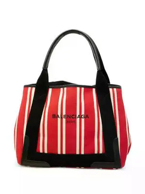 Balenciaga Canvas Striped Tote Bag - Red
