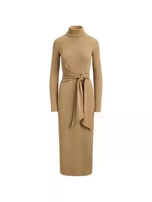 Ralph Lauren Tie-front Turtleneck Midi Dress - Brown